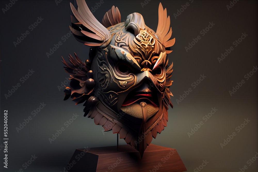 mock up display traditional Japanese Tengu masks generative AI, 3d ...