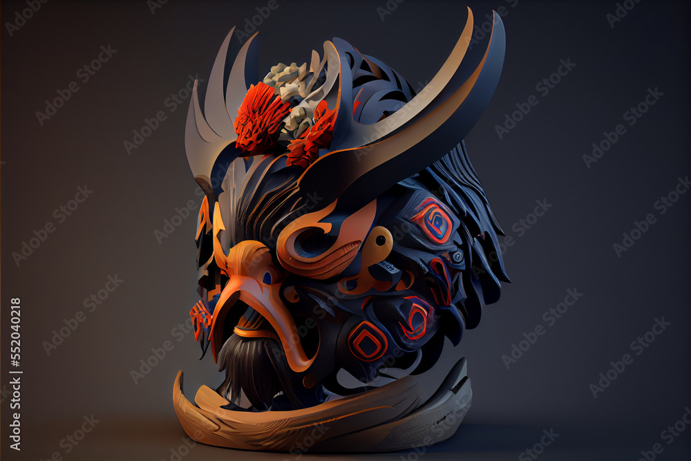 mock up display traditional Japanese Tengu masks generative AI, 3d ...