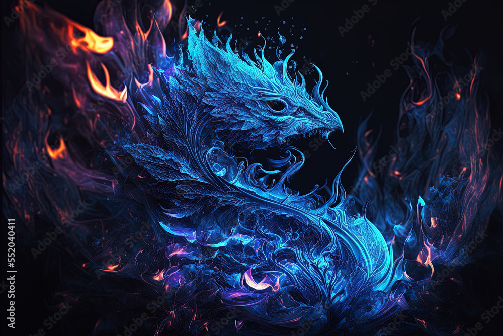 Neon blue fire, a backdrop of blazing flames Generative AI Stock ...