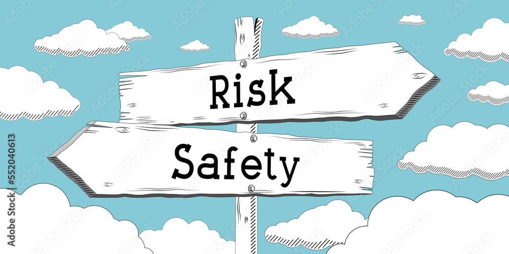 Risk, safety - outline signpost with two arrows Stock Illustration ...