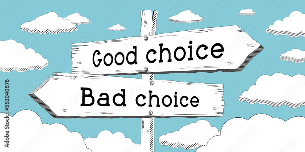 Good or bad choice - outline signpost with two arrows Stock ...