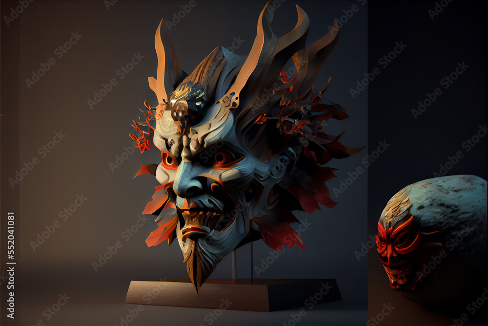 mock up display traditional Japanese Tengu masks generative AI, 3d ...