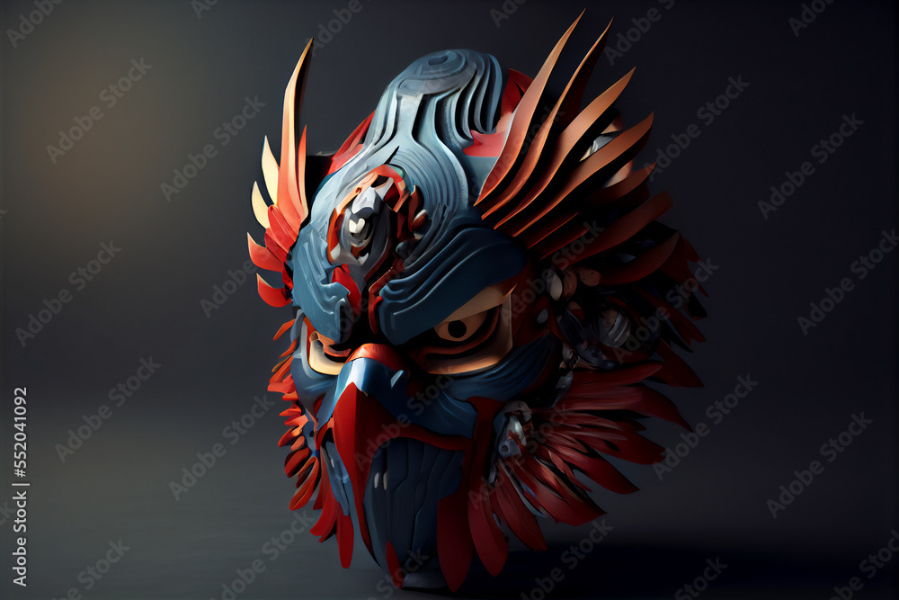mock up display traditional Japanese Tengu masks generative AI, 3d ...