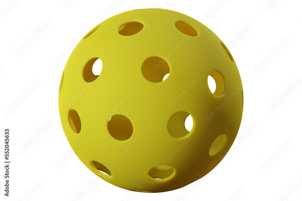 Yellow pickleball with holes. Close-up png transparent 3d rendering ...