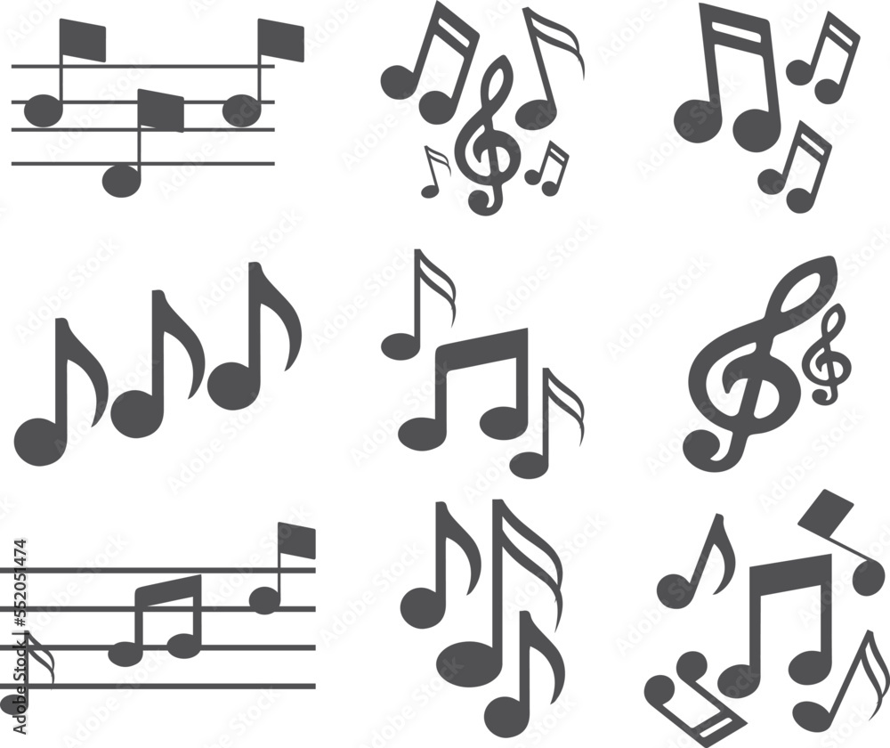 Vetor de Music notes icon set, classical music notes icon set black ...