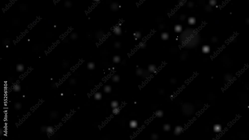 Abstract loop blurred white dust particles floating on black background ...
