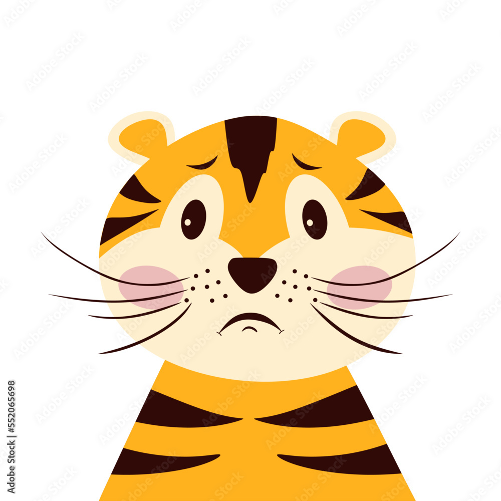 Cute Sad tiger cub in cartoon style. Illustration Sad little tiger ...