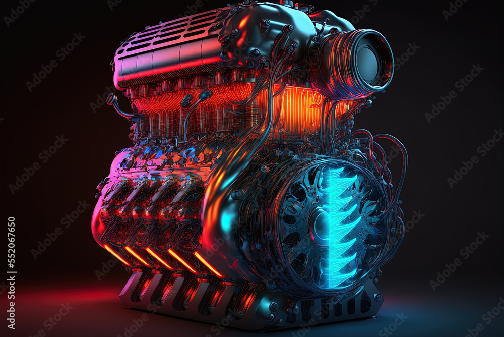 Symbol of a Neon-Lit Engine or a Super Computer Generative AI Stock ...