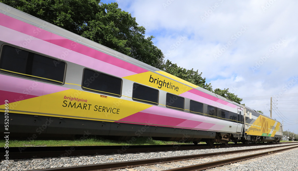 Brightline train traveling north to West Palm Beach, Florida ...