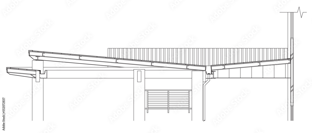 Architectural technical drawing of the roof section that uses steel as ...