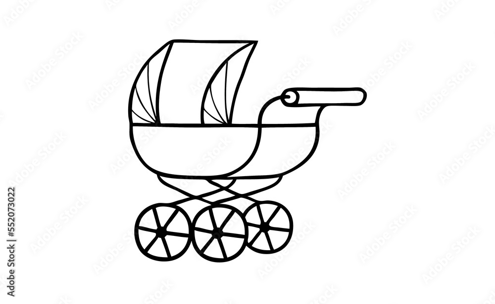 Vintage pram clipart illustration for coloring Stock Illustration ...