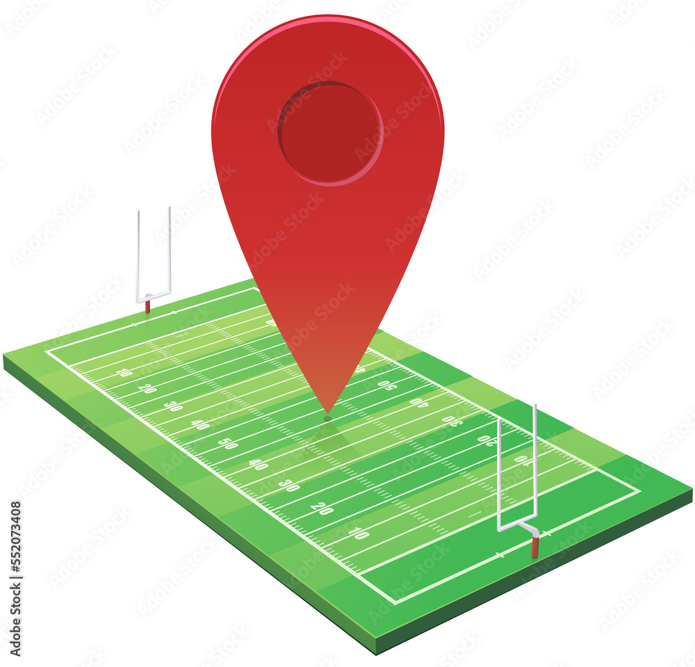 Turf American football field with its white markings and goal posts on ...