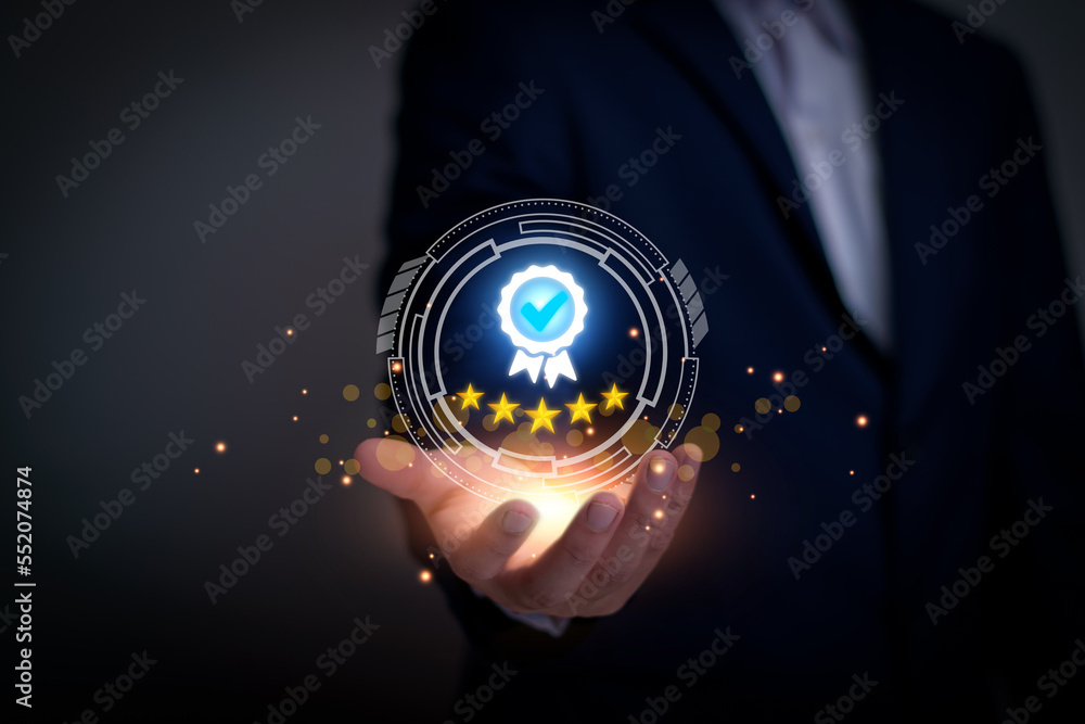 Quality Assurance Concept. Business people show high quality assurance ...