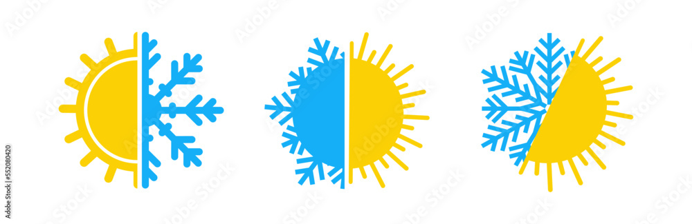 Set of climate symbols Hot and cold. Sun and snowflake climate icon ...