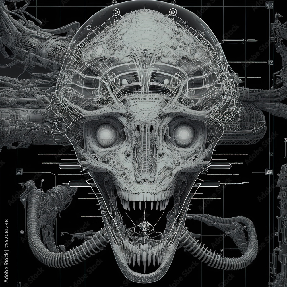 Alien anatomy chart fictitious generative AI artwork Stock Illustration ...