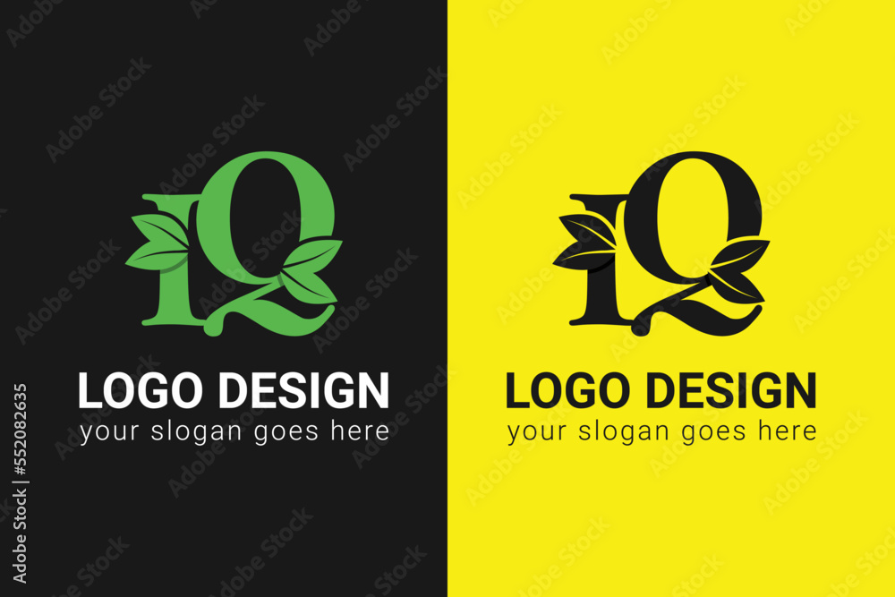 Ecology IQ letters logo with green leaf. IQ letters eco logo with leaf ...