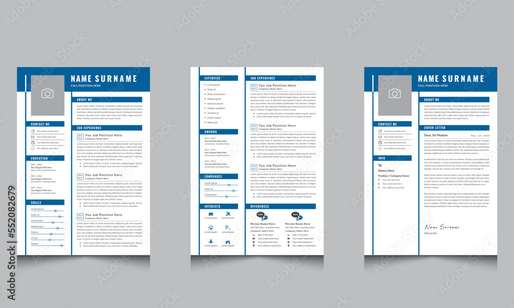 Minimal Resume CV Template Layout and Cover Letter Page Set Design ...