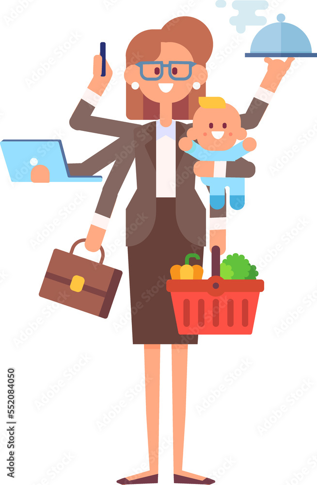 Multitasking woman Stock Illustration | Adobe Stock