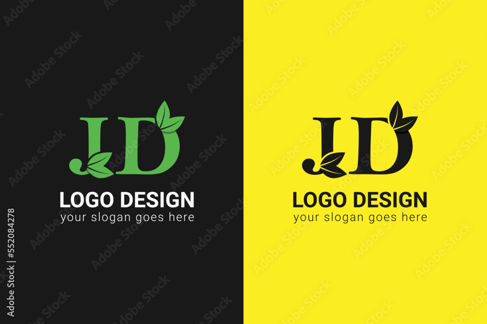 Ecology JD letters logo with green leaf. JD letters eco logo with leaf ...