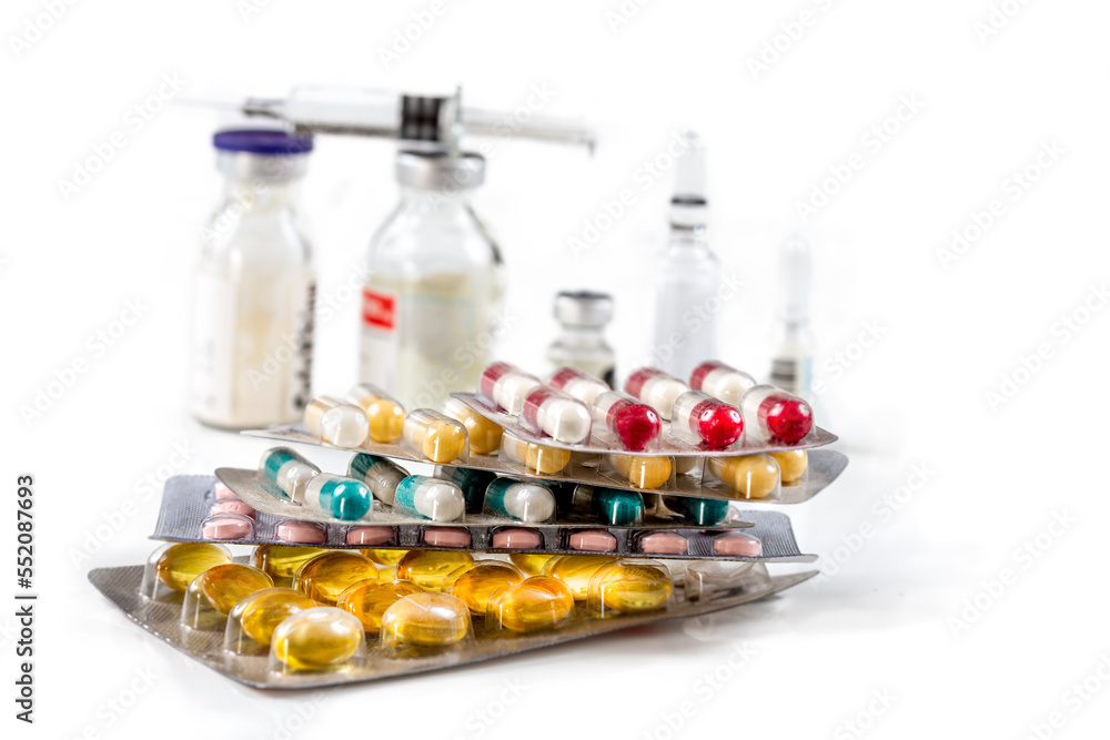 Pharmacology and medicine concept. Assorted pharmaceutical medicine ...
