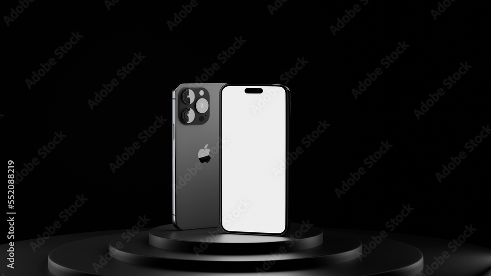 iPhone 14 Pro mockup front and back side on black background. Blank ...