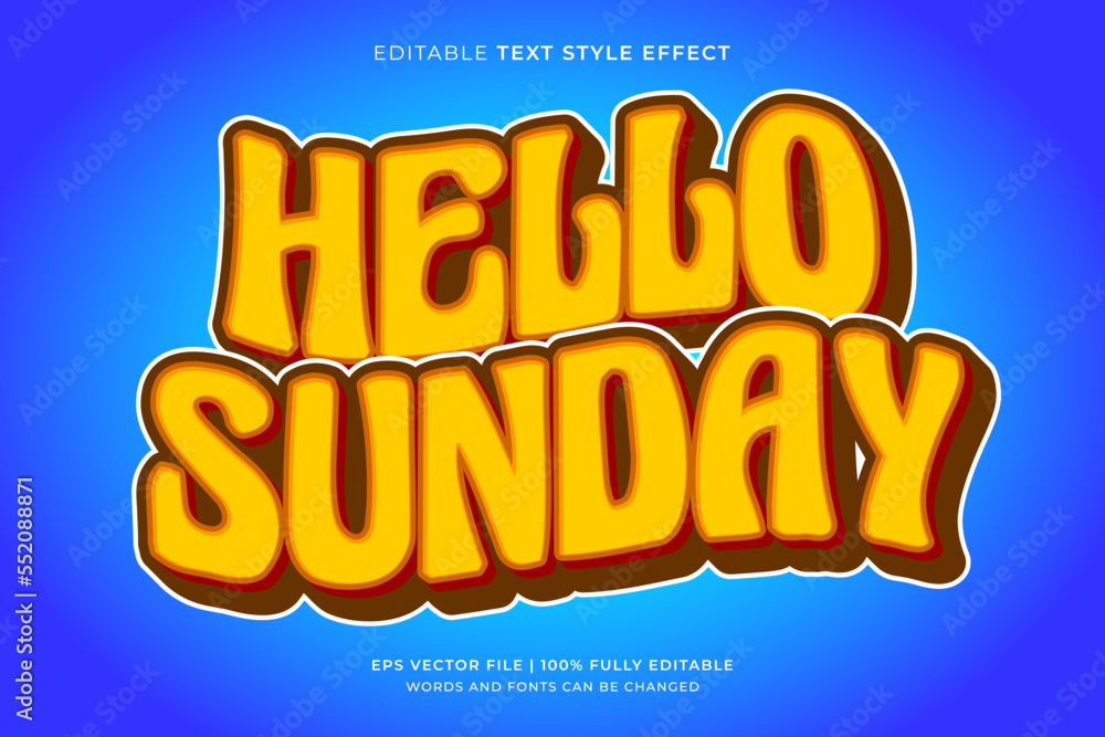 Hello sunday text effect, vintage and retro text in groovy style theme ...