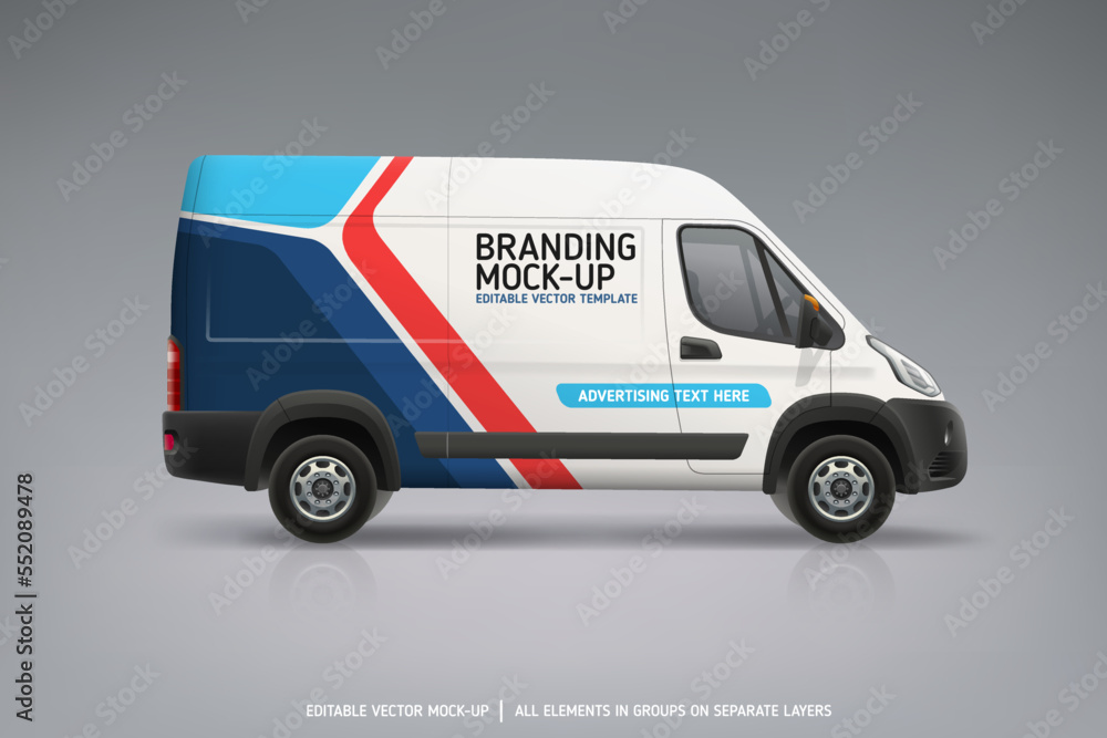 Realistic Company Van mockup with wrap design. Abstract graphics on ...