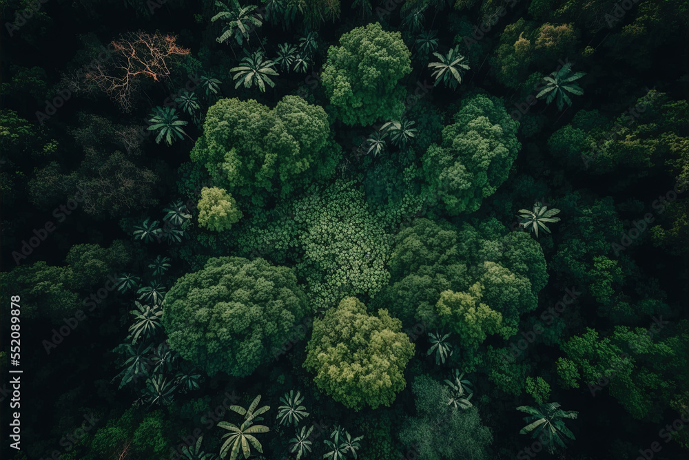 Summertime overhead perspective looking down on a flat, top-down ...