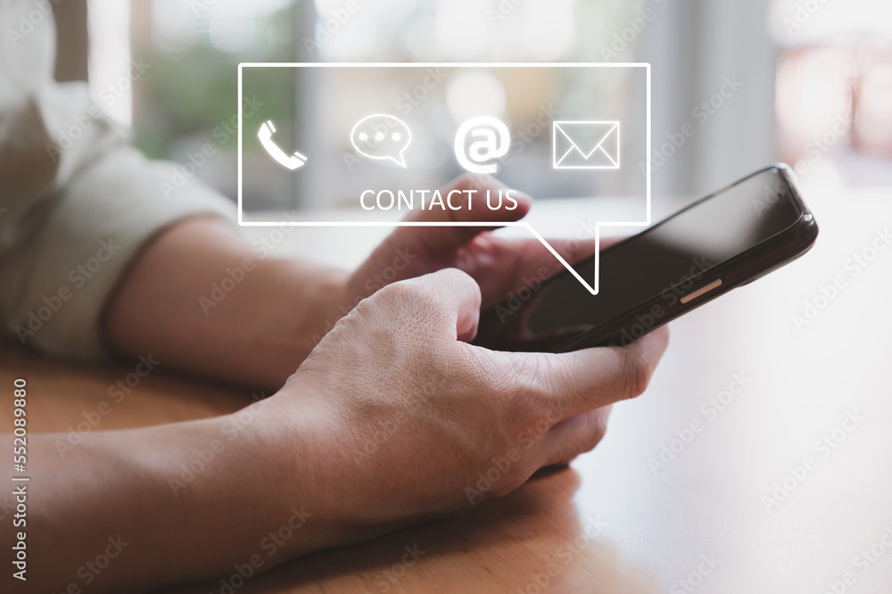 Men hand pointing finger and reach out for contact for customer service ...