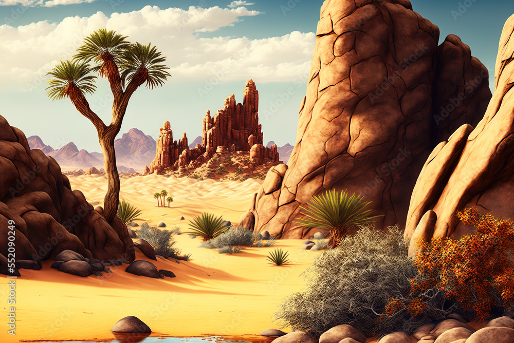 Landforms in a Tropical Desert Generative AI Stock Illustration | Adobe ...