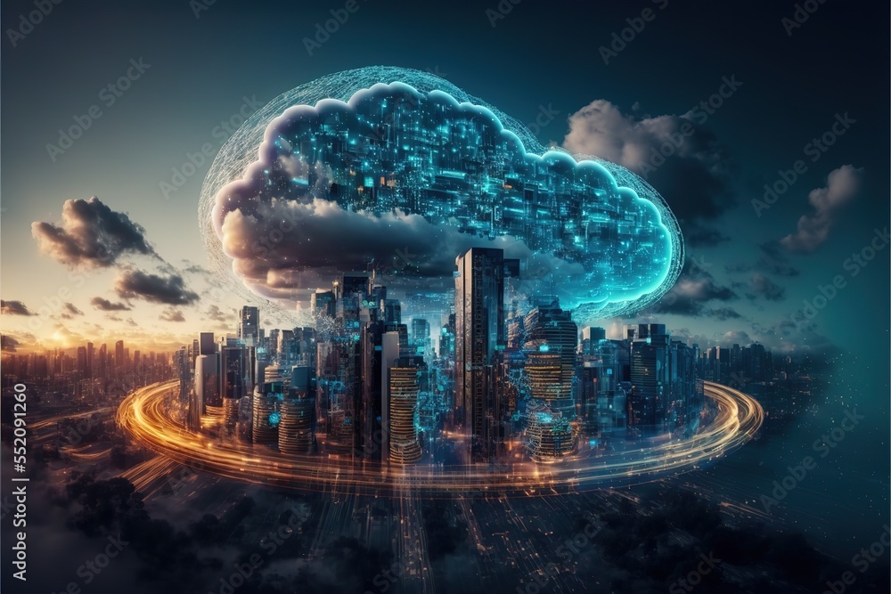 smart city at night, application development concept, smart city ...