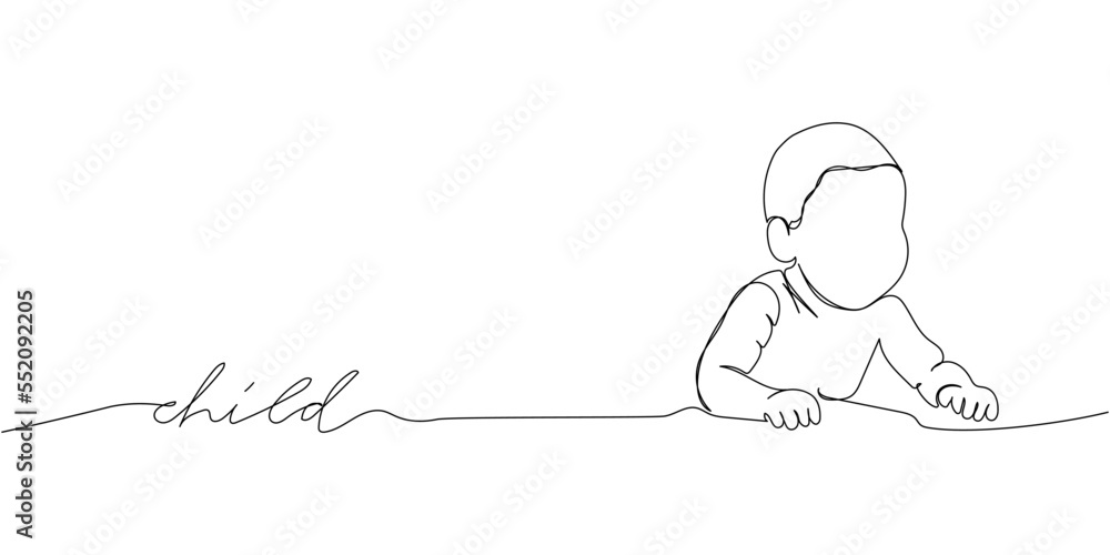 Small child one line art with an inscription. Continuous line drawing ...