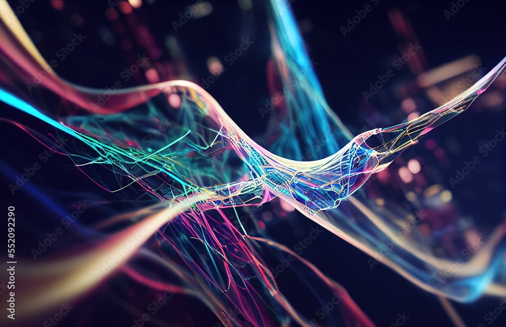 Futuristic data flow, data transfer technology. Cyberpunk, big data and ...