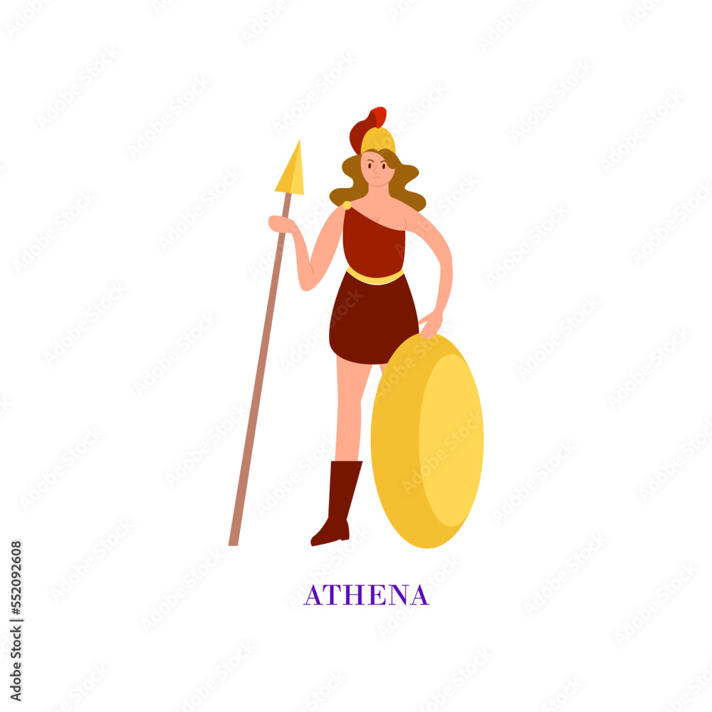 Ancient Greek goddess Athena cartoon illustration. Athena character ...