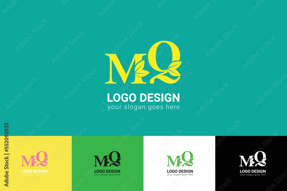 Ecology MQ letters logo with green leaf. MQ letters eco logo with leaf ...