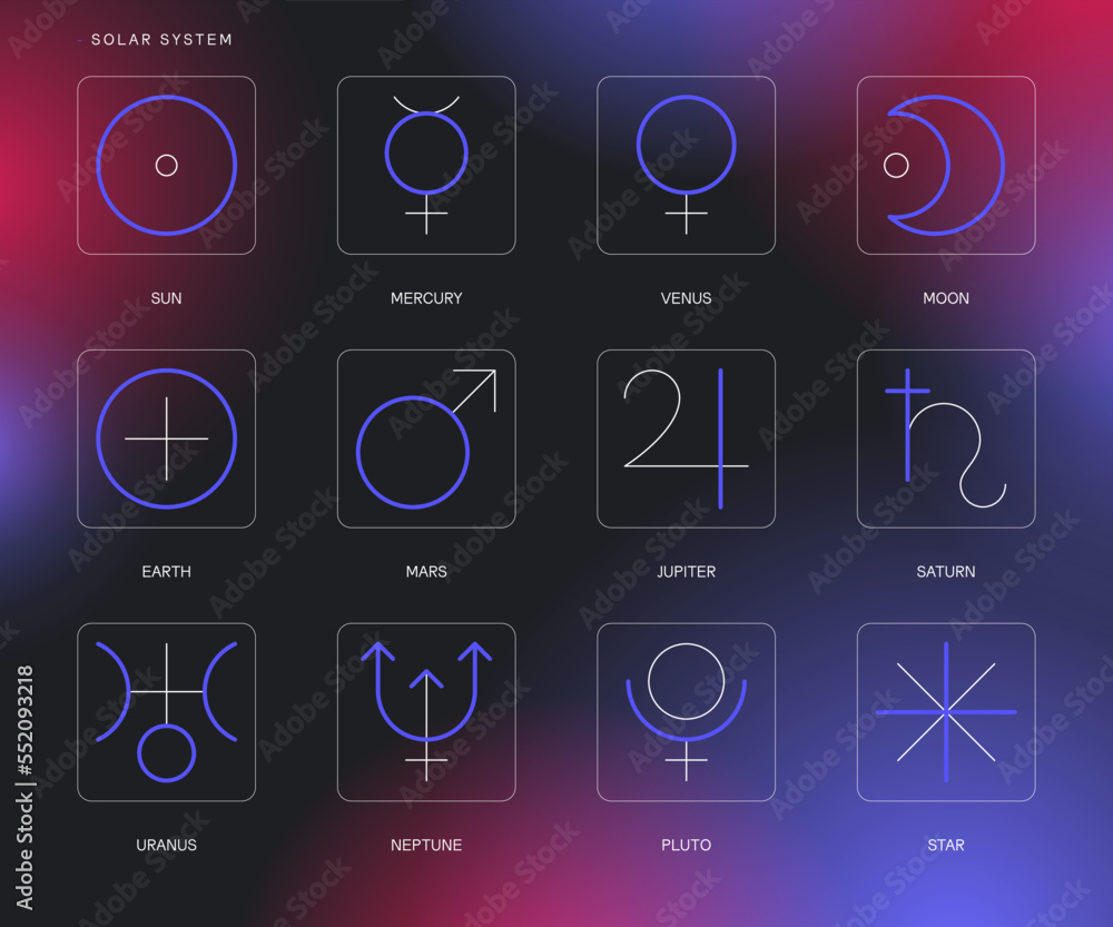 Solar system zodiac horoscope astrological thin line label linear ...