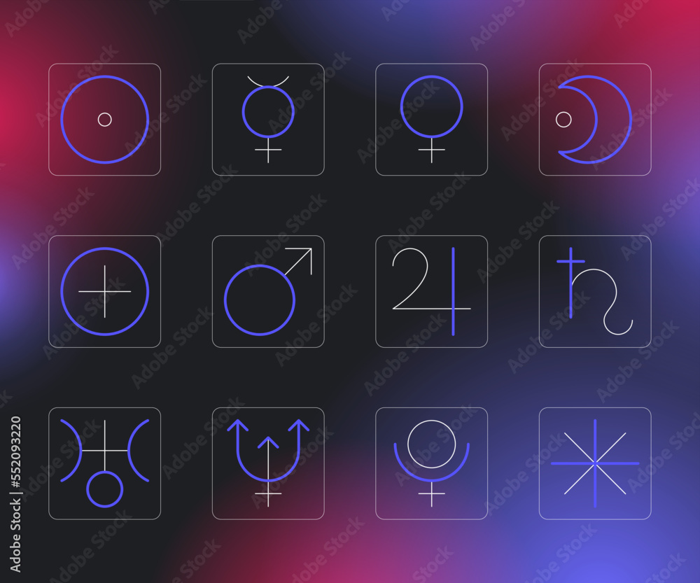 Solar system zodiac horoscope astrological thin line label linear ...