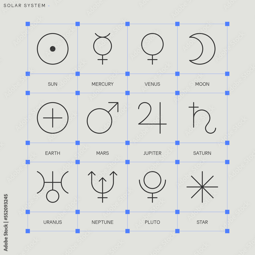 Solar system zodiac horoscope astrological thin line label linear ...
