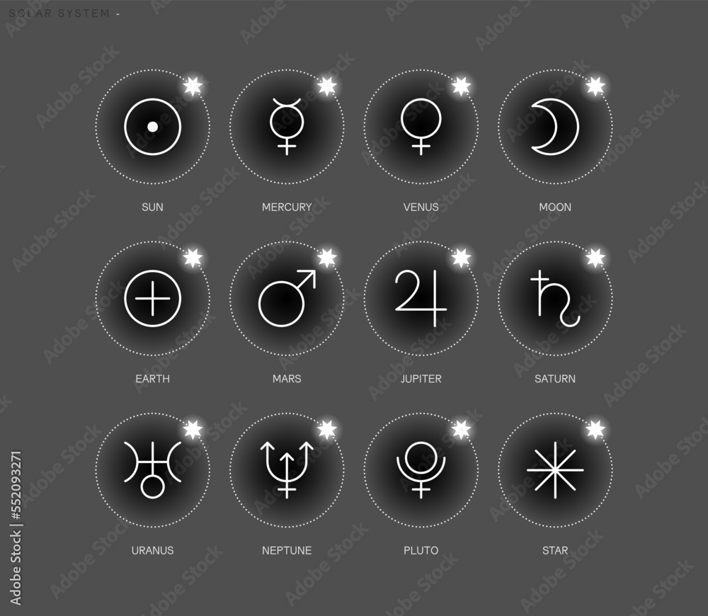 Solar system zodiac horoscope astrological thin line label linear ...