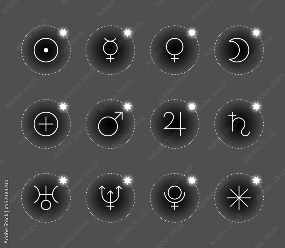 Solar system zodiac horoscope astrological thin line label linear ...