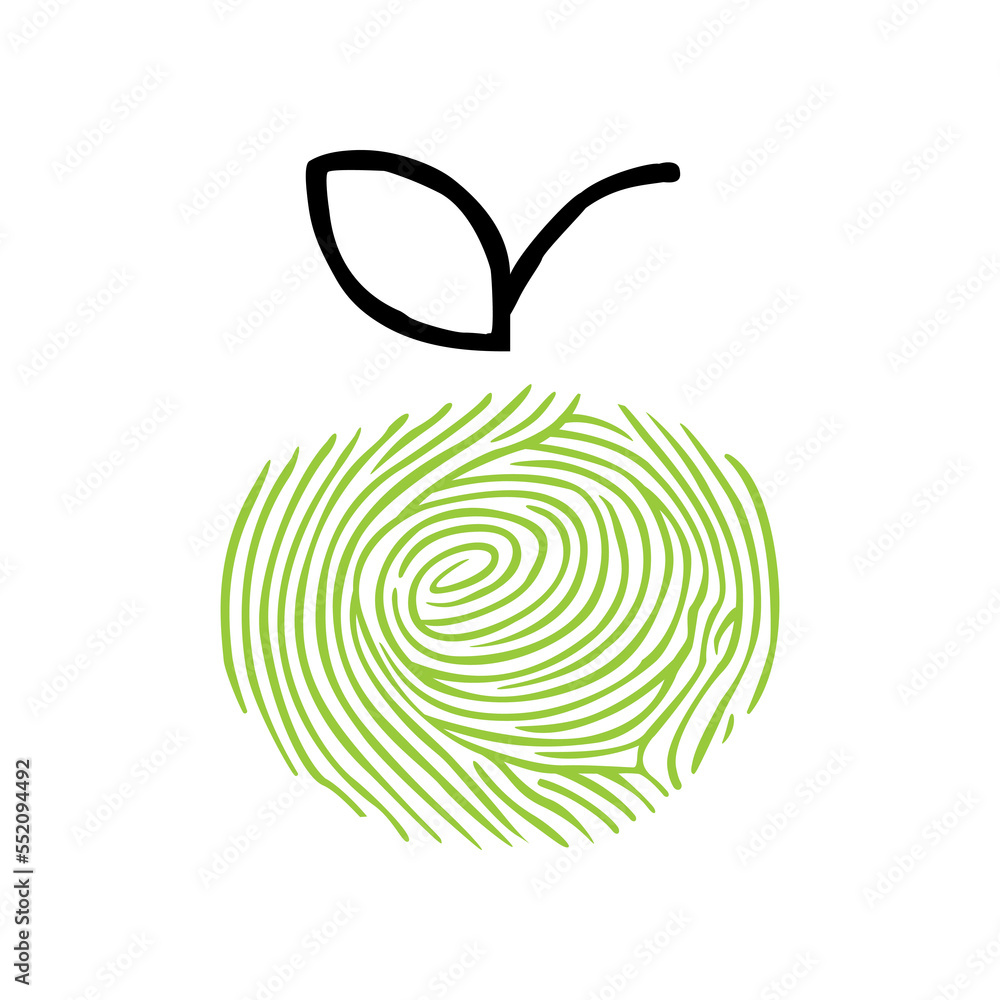 Green fingerprint apple cartoon illustration. Idea for painting fruits ...