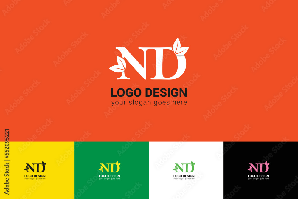 Ecology ND letters logo with green leaf. ND letters eco logo with leaf ...