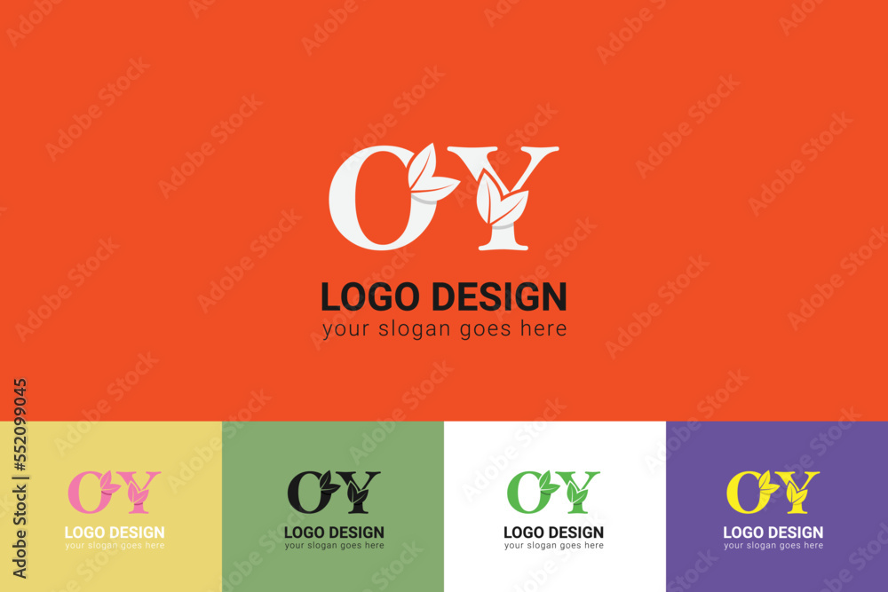 Ecology OY letters logo with green leaf. OY letters eco logo with leaf ...
