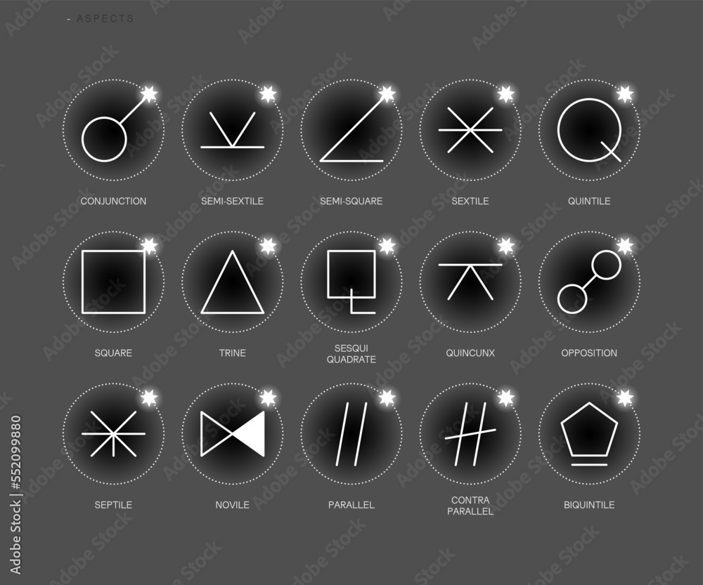 ASPECTS zodiac horoscope thin line label linear design esoteric ...