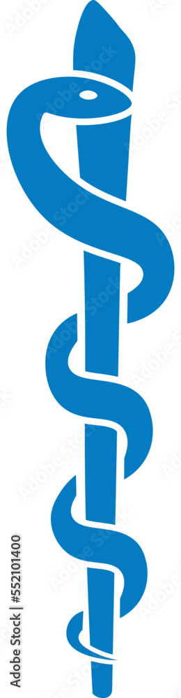 Staff of Asclepius medical blue symbol icon isolated on white ...