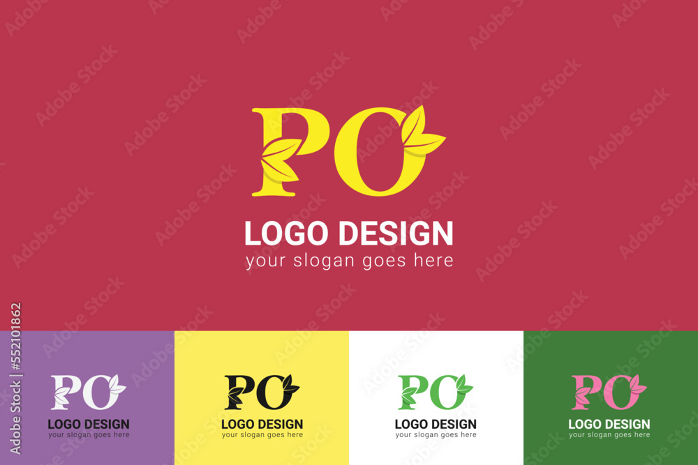Ecology PO letters logo with green leaf. PO letters eco logo with leaf ...