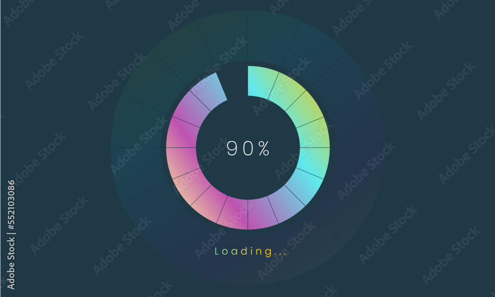 90 percent loading user interface, A Futuristic loading icon, colorful ...