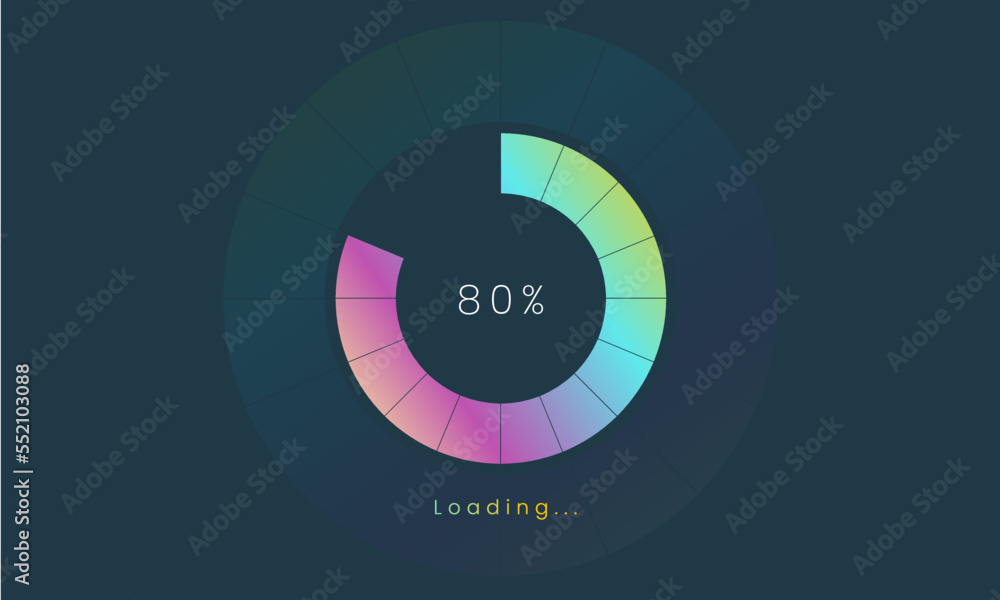 80 percent loading user interface, A Futuristic loading icon, colorful loading tap menu UI, use ...
