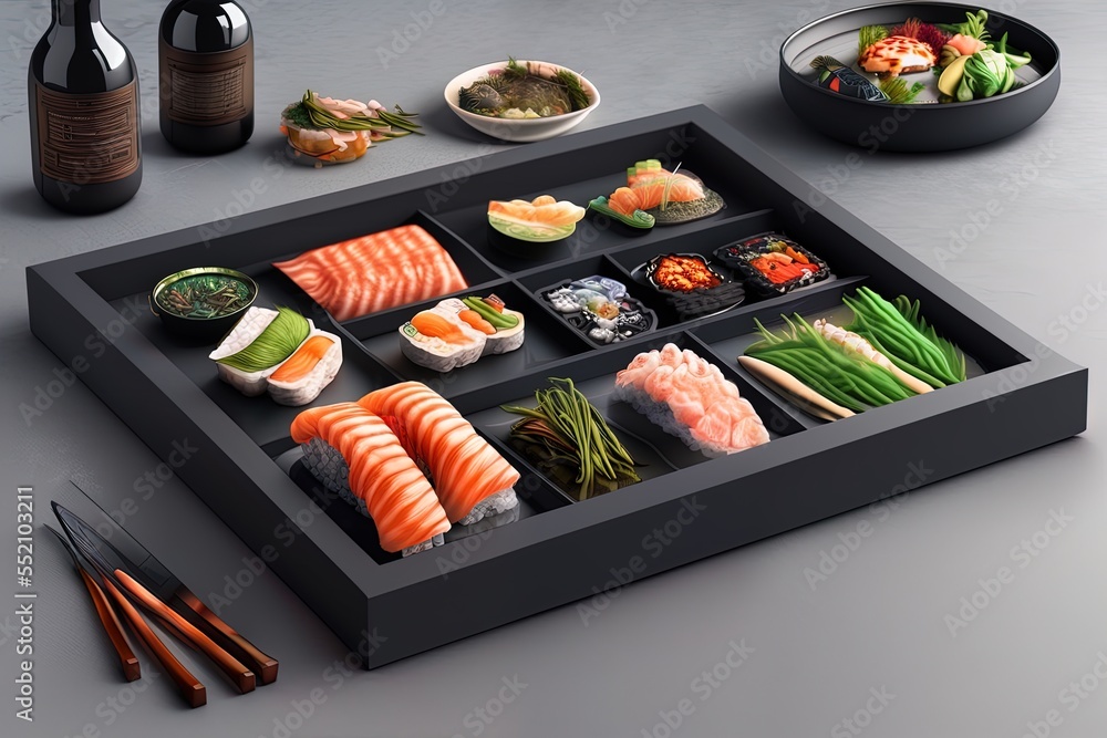 photorealistic Sushi in a sci-fi/knolling case - AI Generated Stock ...
