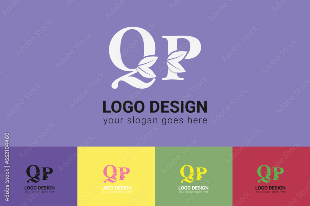 Ecology QP letters logo with green leaf. QP letters eco logo with leaf ...